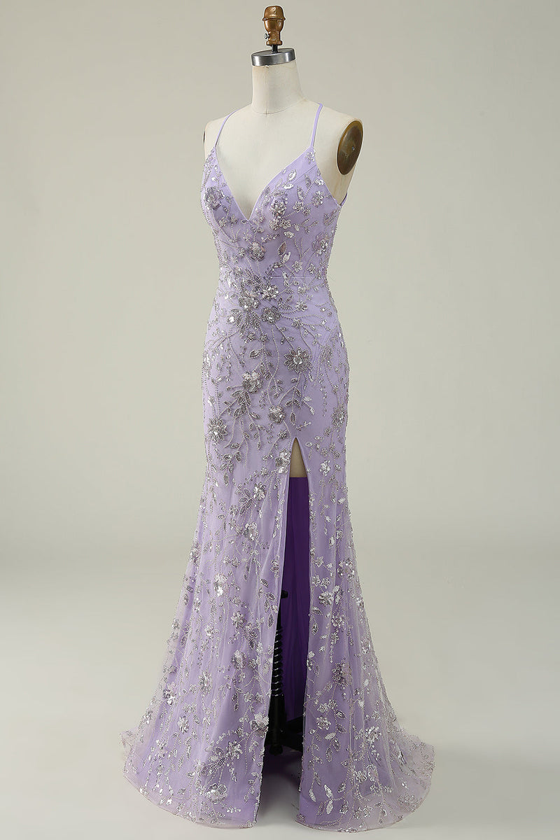 Zapaka Kvinner Lilla Long Prom Dress Havfrue Spaghetti stropper Formell ...